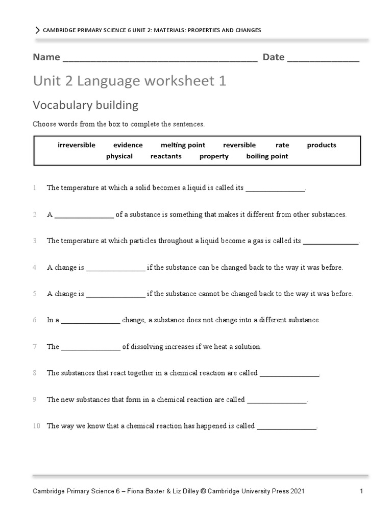 P Science 6 Language Worksheets Unit 2 | PDF | Temperature | Celsius