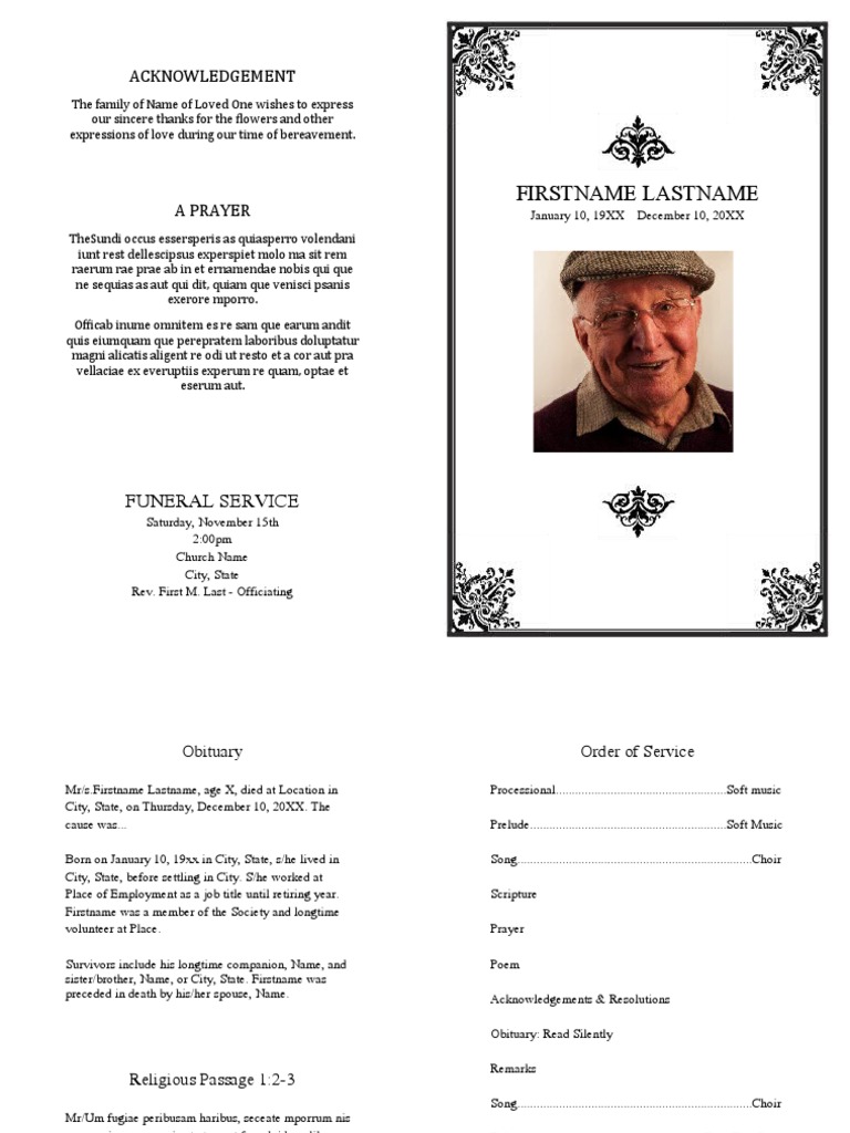 Funeral Program Template Microsoft Word Funeral Program Template For