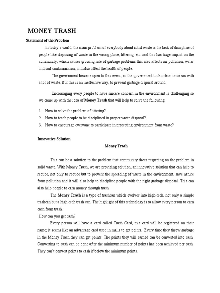 Money Trash: Statement of The Problem | PDF | Waste | Pollution