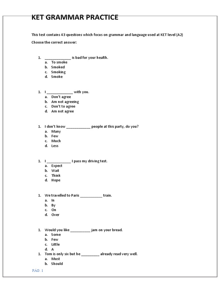 Ket Grammar Practice A2 | PDF