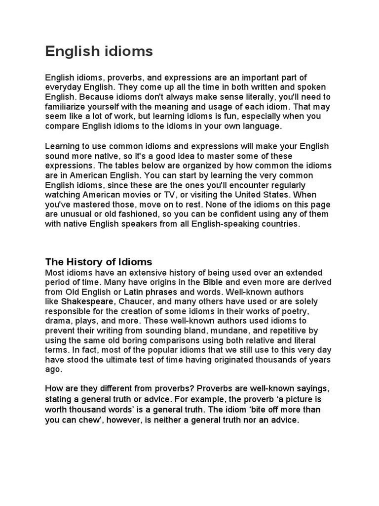 English Idioms: The History of Idioms | PDF | Idiom | English Language