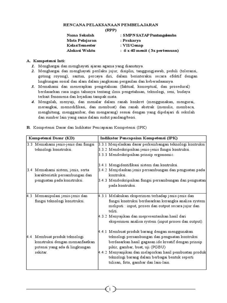 RPP Prakarya Kls 7 Aspek Rekayasa | PDF