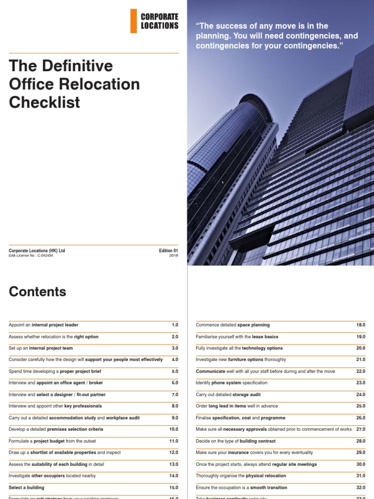 Definitive Office Relocation Checklist | PDF | Lease | Insurance