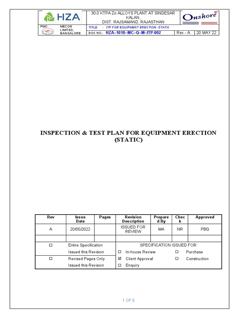 Itp for Equipment Erection -Static | PDF | Nondestructive Testing ...