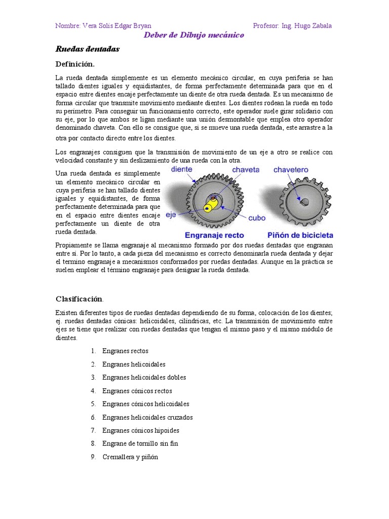 Definición y Clasificación de Ruedas Dentadas | PDF | Engranaje ...