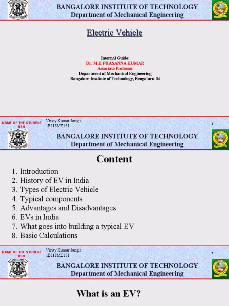 Technical Seminar PPT Vinay | PDF | Plug In Hybrid | Electric Vehicle