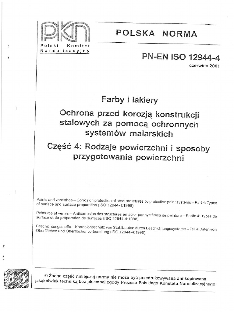 PN-EN ISO 12944-4 Farby I Lakiery. Część 4. Rodzaje Powierzchni I Sposoby Przygotowania ...