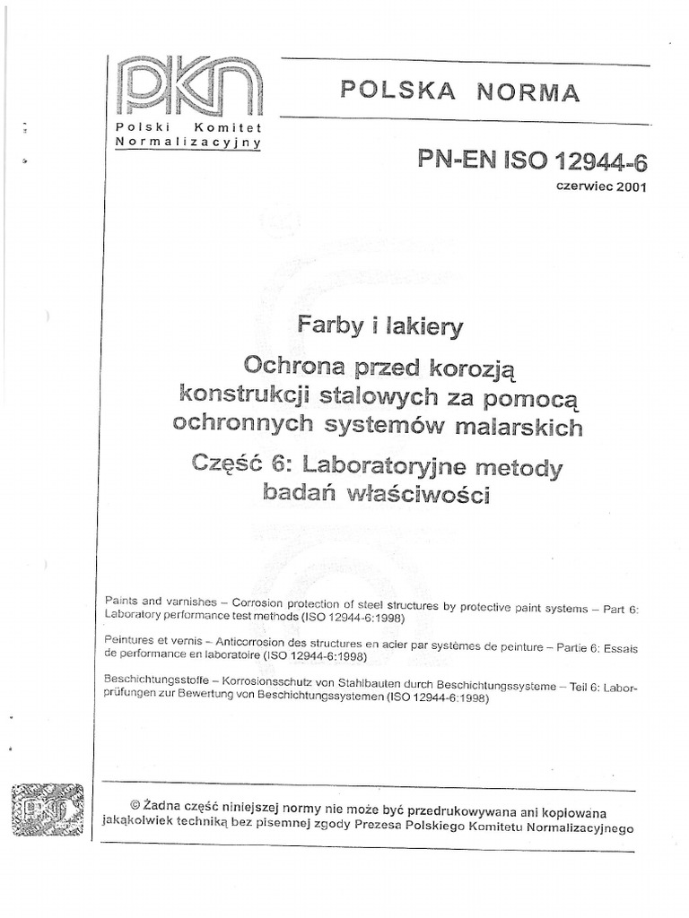 PN-EN ISO 12944-6 Farby I Lakiery. Część 6. Labolatoryjne Metody Badań ...