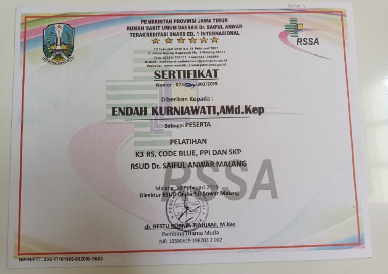 Sertifikat Pelatihan K3 RS, CODE BLUE, PPI, Dan SKP | PDF