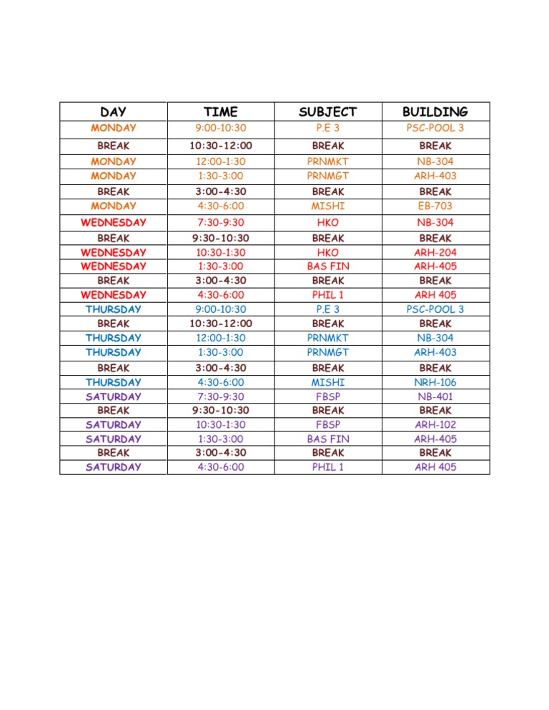2nd Year Schedule | PDF