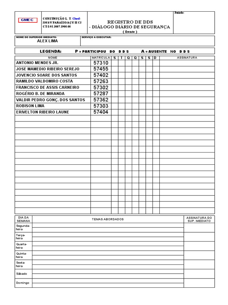 Modelo Lista de Presença para DDS | PDF | Ciências da Saúde