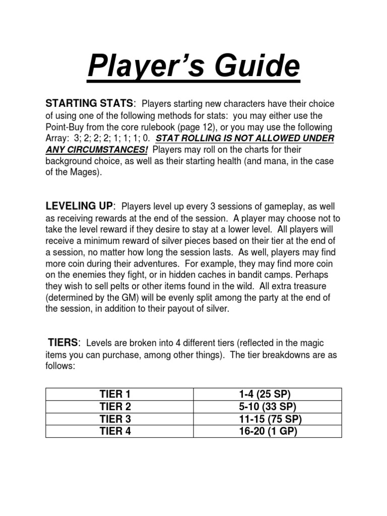 Player's Guide: Starting Stats | PDF | Adventure Games | Role Playing Games