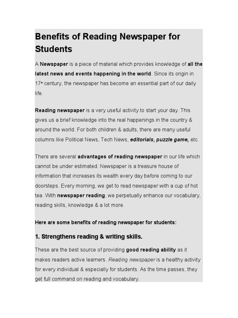 Benefits of Reading Newspaper For Students | PDF | Vocabulary | Newspapers