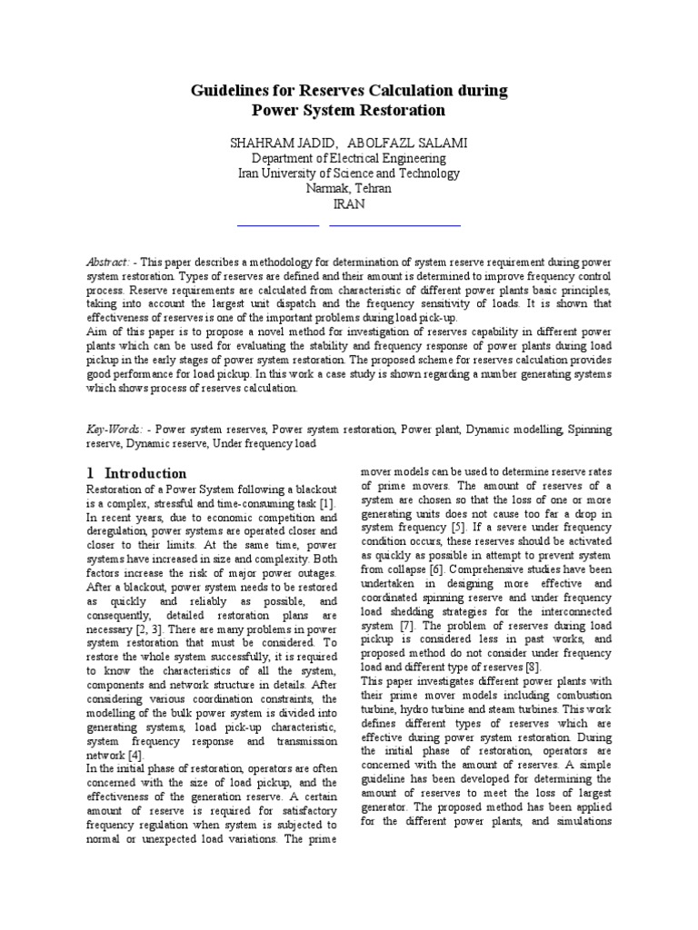 Power System Reserve Calculation Guide | PDF | Power Station | System