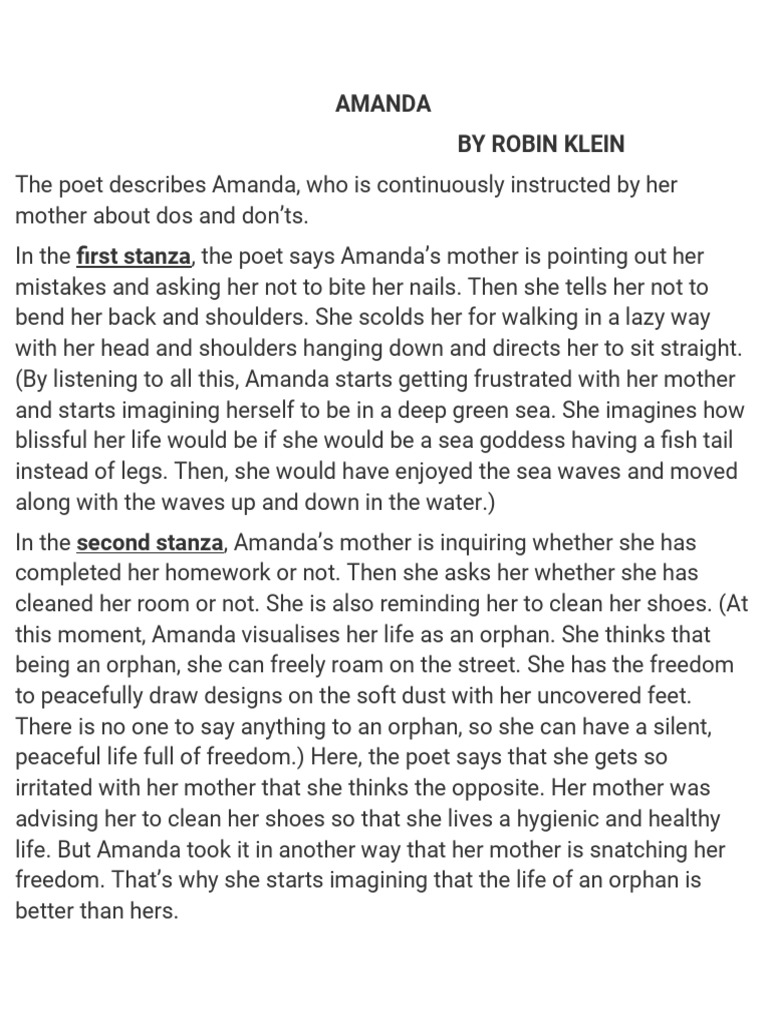 Amanda by Robin Klein | PDF
