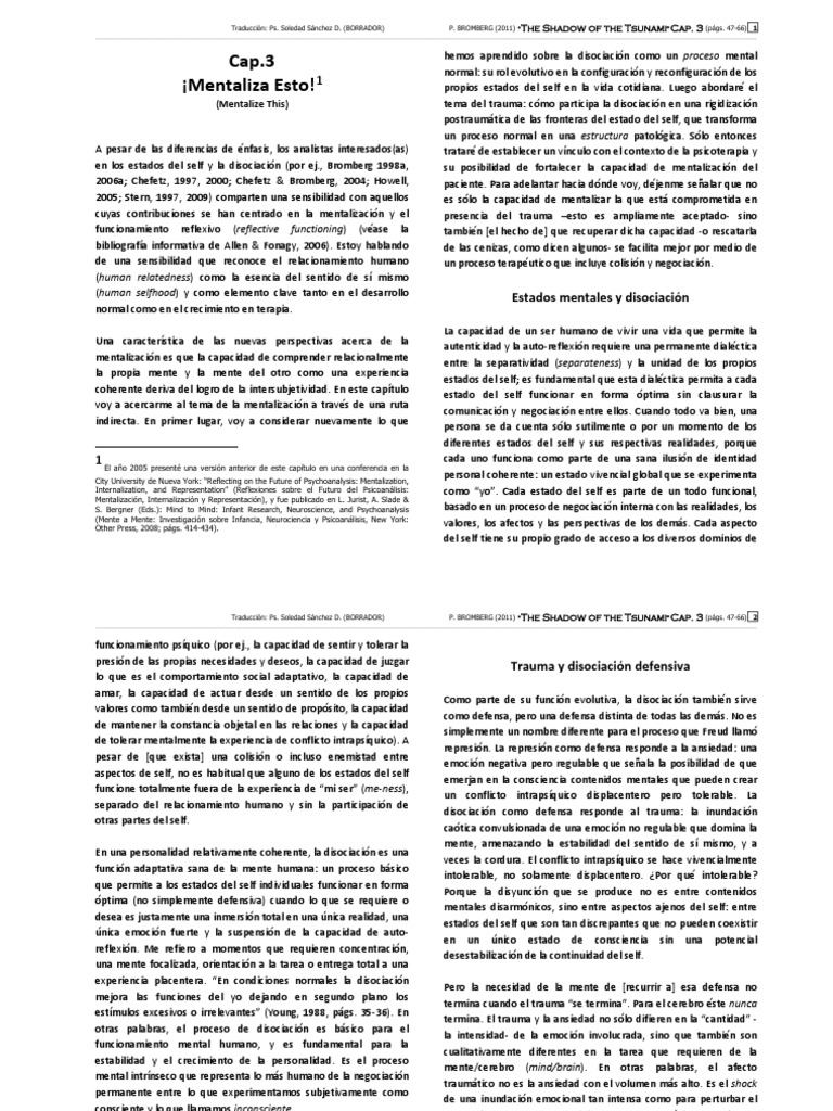 Disociación y mentalización en trauma | PDF | Mente | Trauma psicólogico