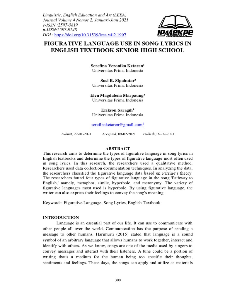 Figurative Language in English Song Lyrics | PDF | Metaphor | Human ...