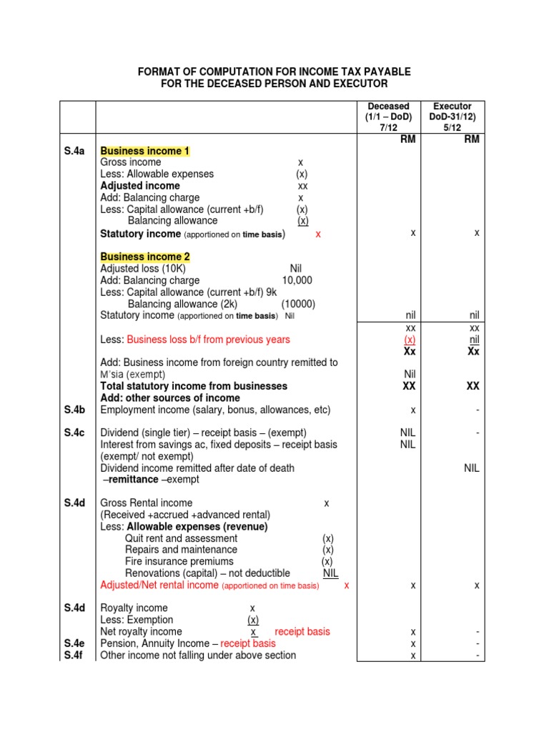 Format of Computation For Income Tax Payable | PDF | Income | Revenue