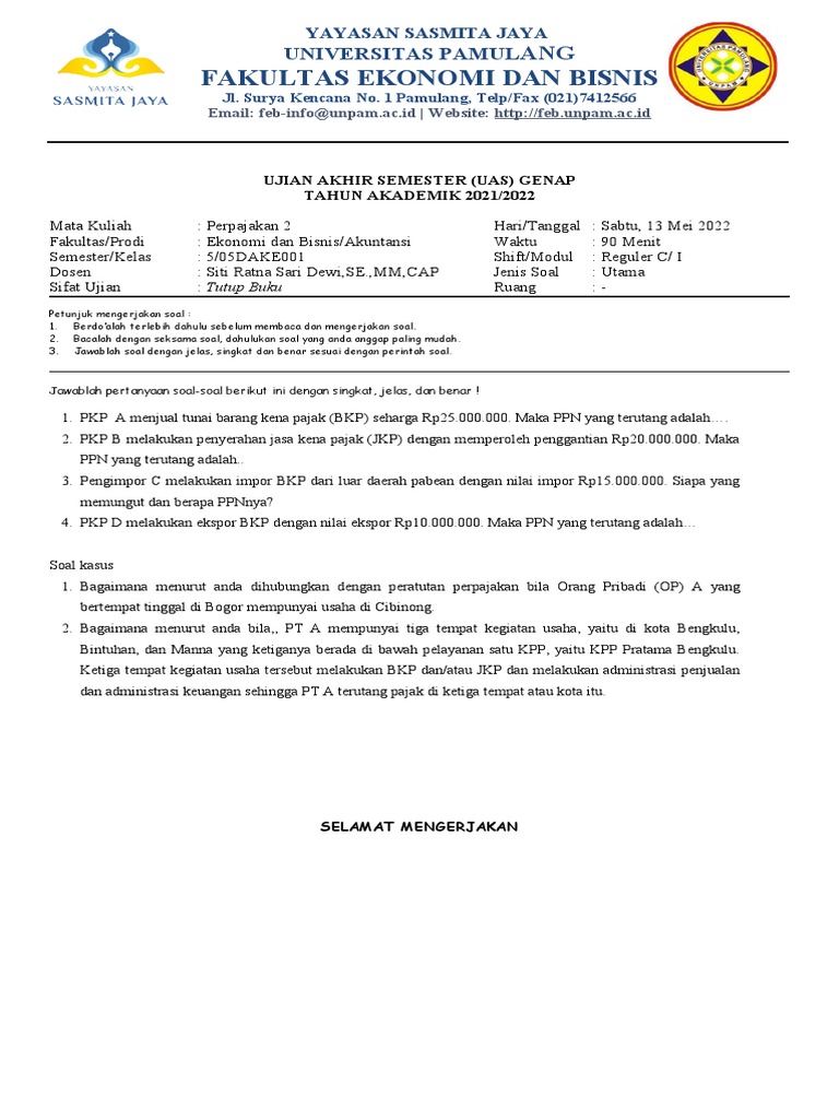Soal Uas Perpajakan 2 | PDF | Bisnis