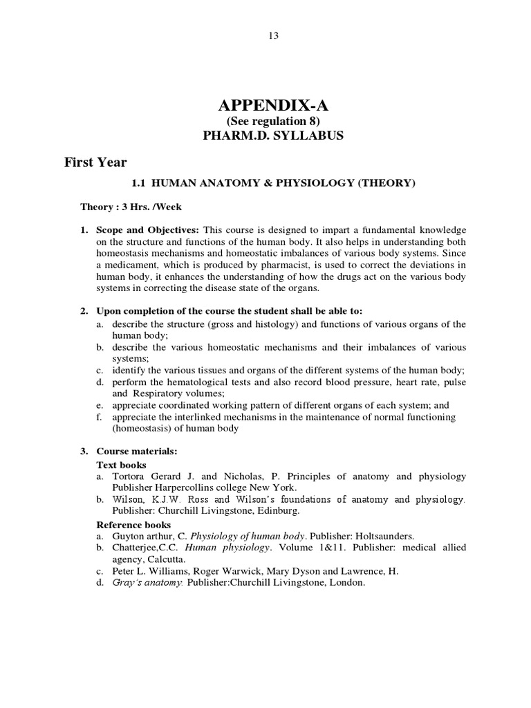 PharmD 1st Year Syllabus | PDF | Metabolism | Chemical Reactions