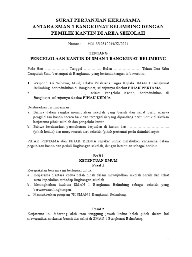 MoU Kantin Sekolah | PDF