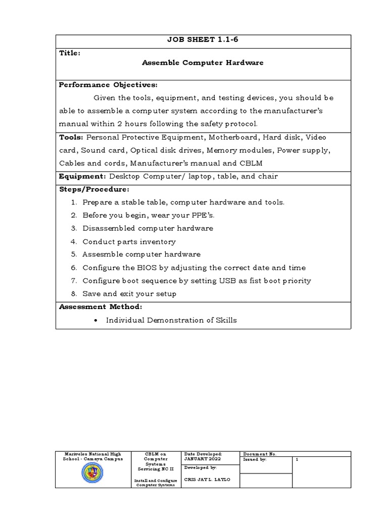 Job Sheet | PDF | Computer Hardware | Booting