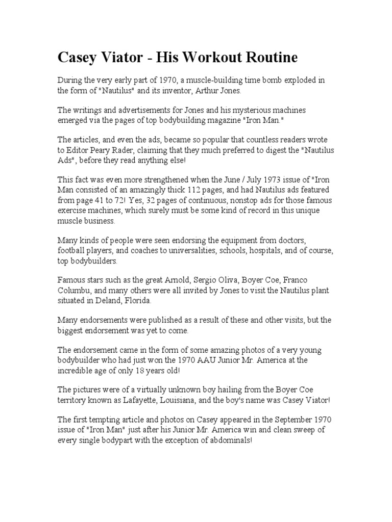 Casey Viator His WorkoutRoutine | PDF | Weight Training | Physical Exercise