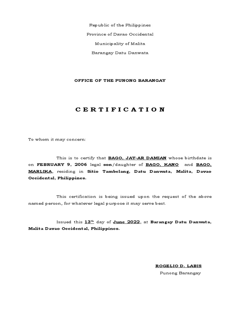 Brgy. Certification Earth | Download Free PDF | Southeast Asia ...