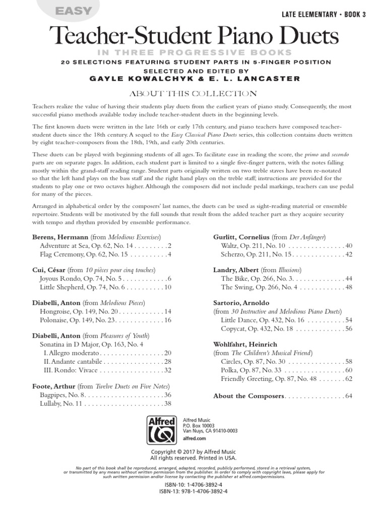 Teacher Student Piano Duets BK 3 | PDF | Clef | Piano