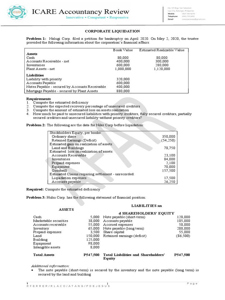 AFAR02 05 CORPORATE Liquidation Handout | PDF | Equity (Finance ...