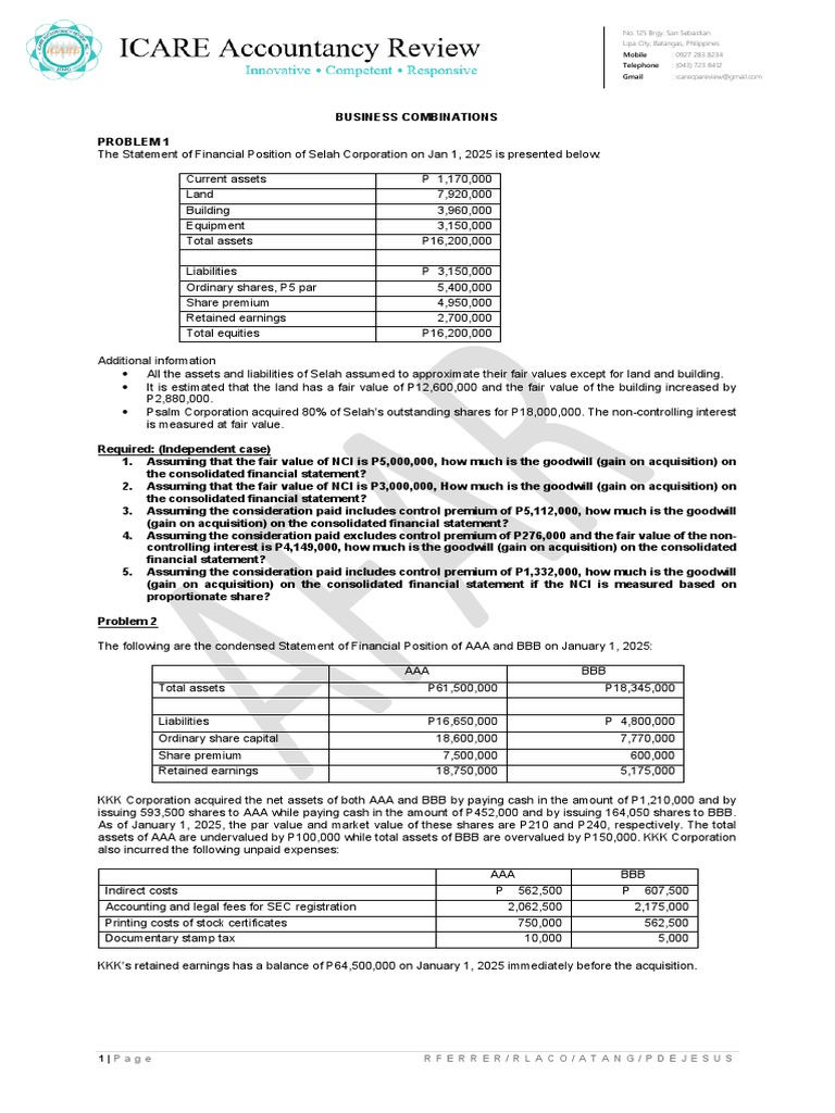 Business Combination | PDF | Book Value | Goodwill (Accounting)