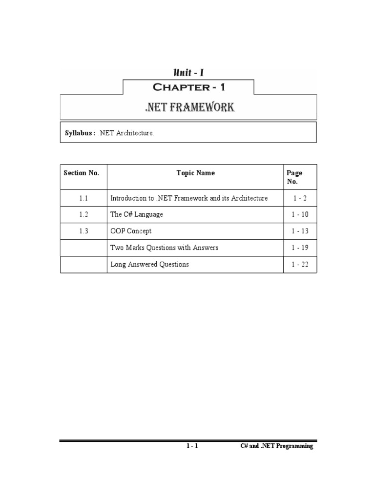 C Unit 1 Pdf C Sharp Programming Language Object Oriented