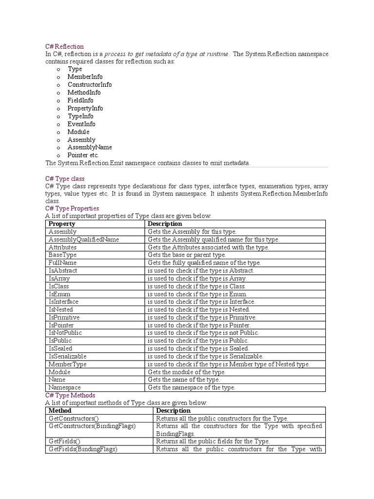 Reflection in C# | PDF | C Sharp (Programming Language) | Class ...