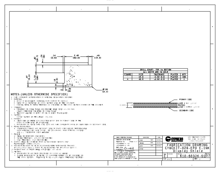 Fabrication Drawing CY8CKIT-028-EPD E-INK: Notes: (Unless Otherwise ...