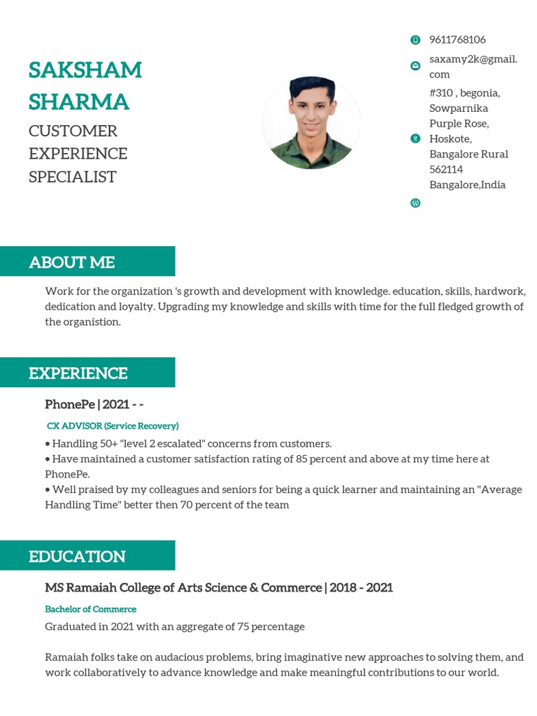 Saksham Sharma: Customer Experience Specialist | PDF | Knowledge | Cognition