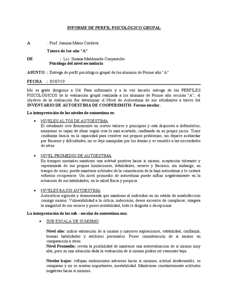 Modelo de Informe de Sesión Grupal | PDF | Autoestima | Las emociones