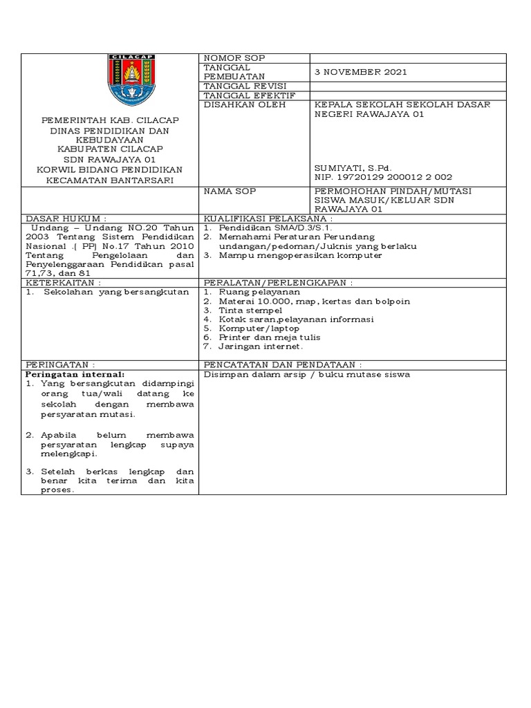 Sop Siswa Mutasi SDN SKML 02 Cilacap | PDF