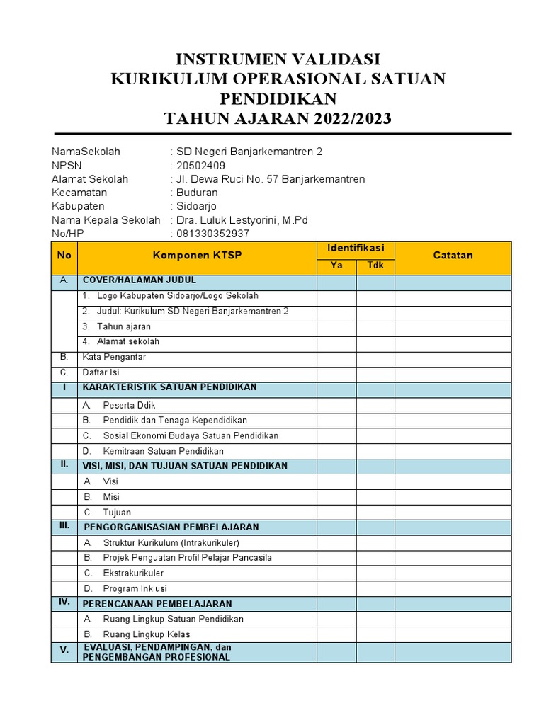 Instrumen Validasi Kos-Sd | PDF