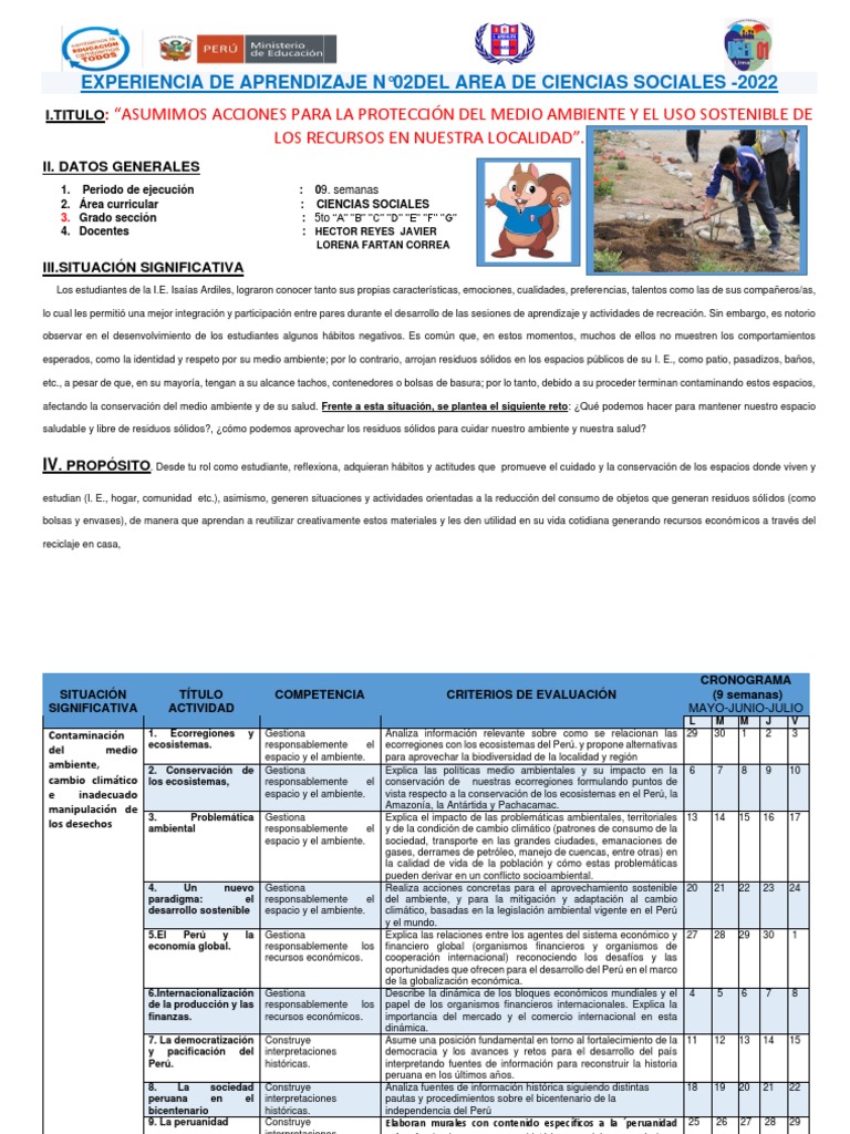 CCSS 5to EXPERIENCIA DE APRENDIZAJE 02 2022 | PDF | Aprendizaje | Perú