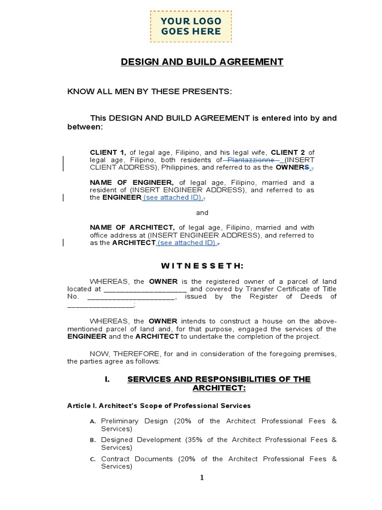 3) Design and Build Contract (Editable) | PDF | Architect | Bathroom