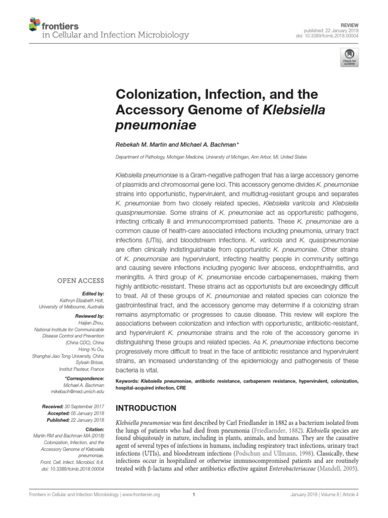 Colonization, Infection, and The Accessory Genome of Klebsiella | PDF ...