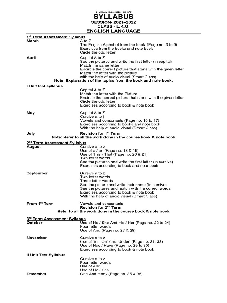 LKG_SYLLABUS | PDF | English Language | Writing