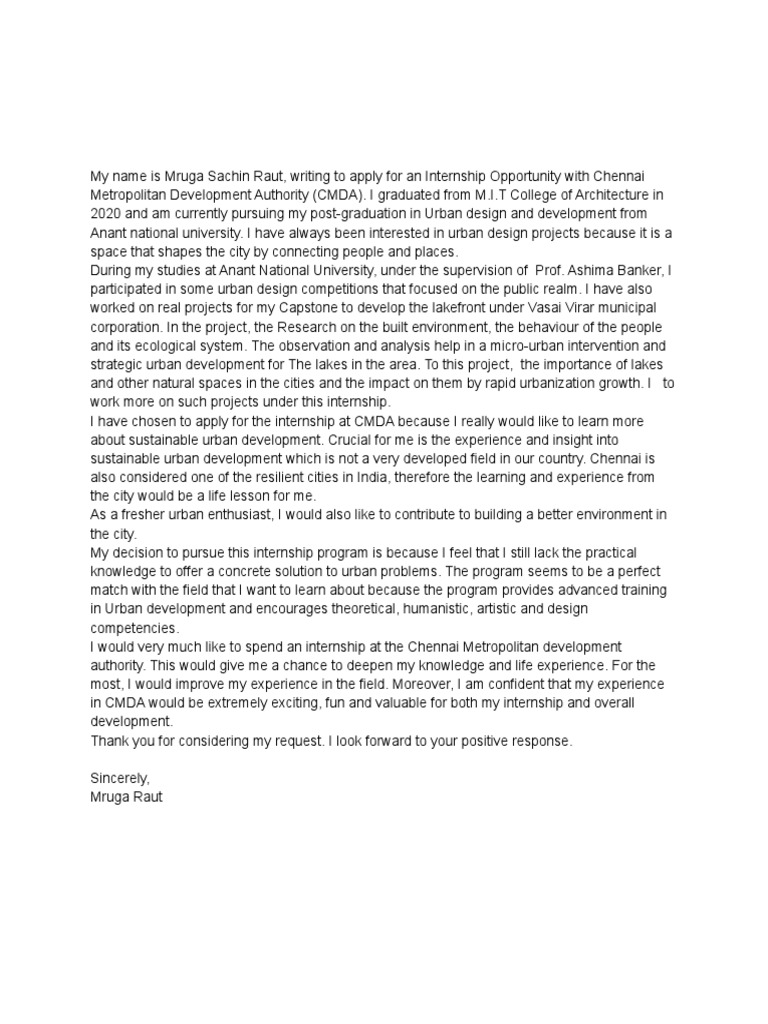 Motivation Letter | PDF | Urban Design | Urban Planning