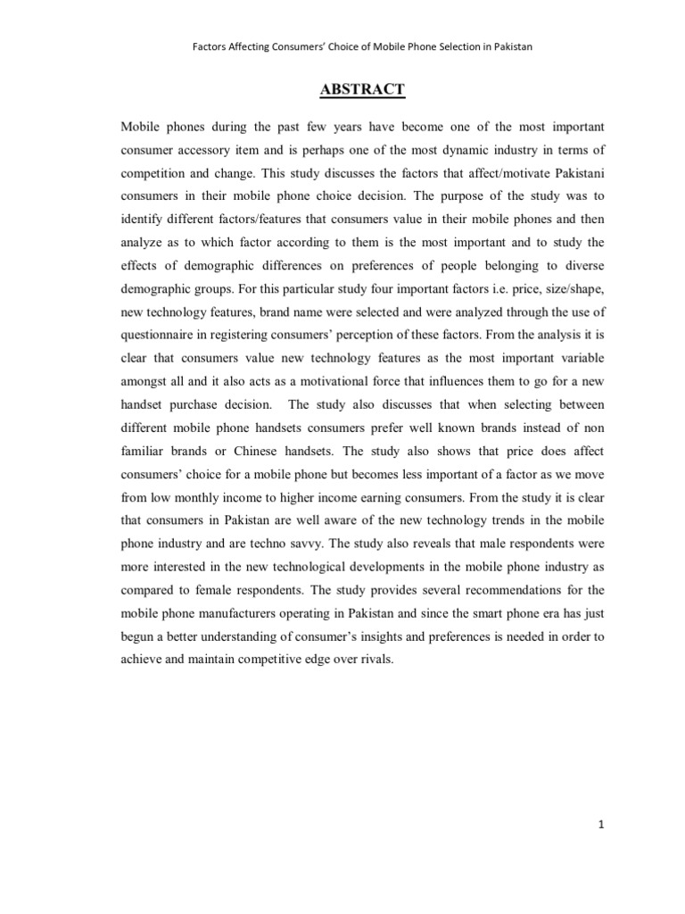 Factors Affecting Consumers' Choice of Mobile Phone Selection in ... Factors Affecting Consumers' Choice of Mobile Phone Selection in ...