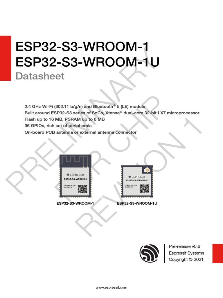 Esp32 s3 Wroom 1 Wroom 1u Datasheet En-2930317 | PDF | Wi Fi | Ieee 802.11