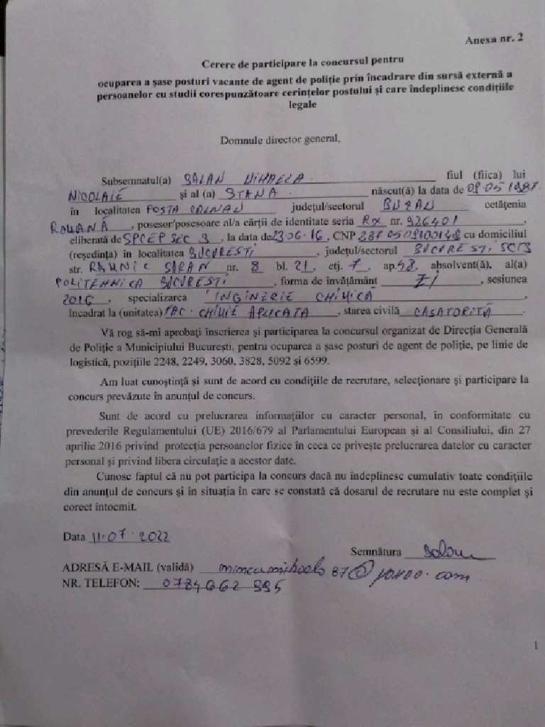 Cerere de Inscriere | PDF