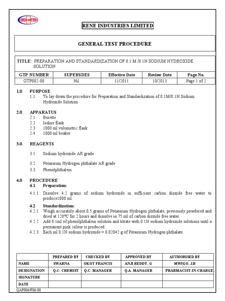 Rene Industries Limited General Test Procedure | PDF | Sodium | Chemistry