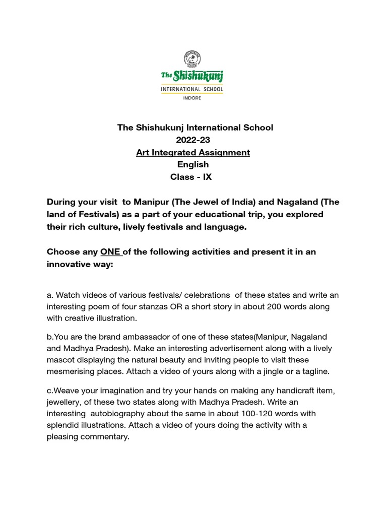 Class IX Cultural Exploration Task | PDF