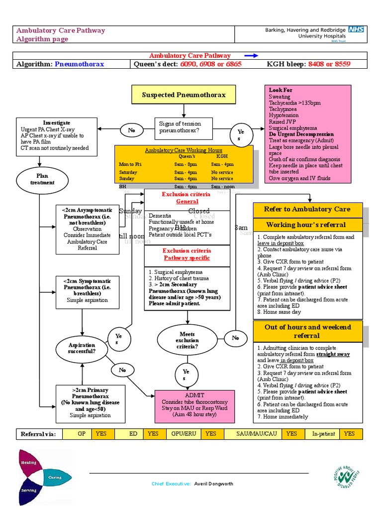 Pneumothorax: Algorithm: Queen's Dect: KGH Bleep | PDF | Chronic ...
