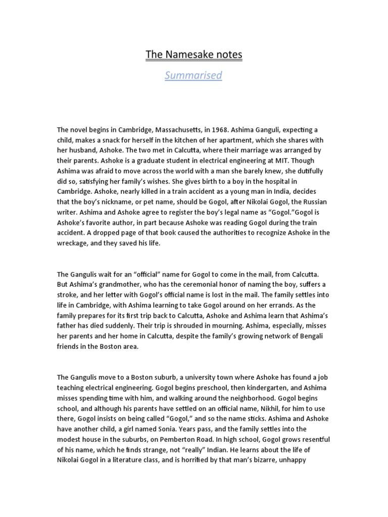 The Namesake Notes | PDF